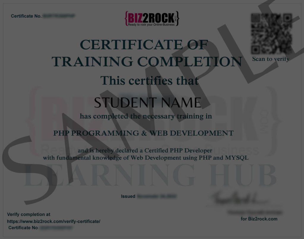 Training and Certification program in PHP - BIZ2ROCK INDIA